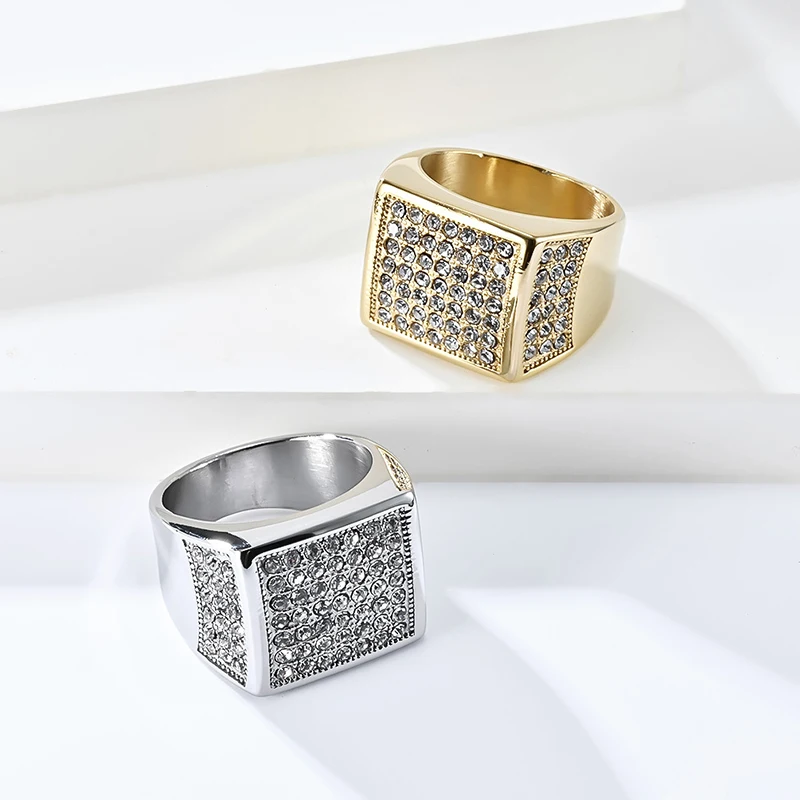 HIP-Hop-Rock-Bling-Iced-Out-Stainless-Steel-Geometric-Square-Finger ...