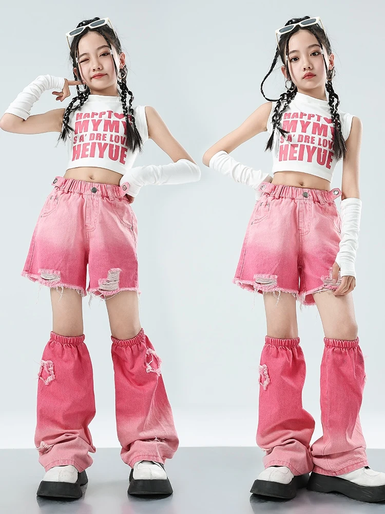 Pink Kpop Clothes For Girls Jazz Dance Costume Crop Tops Fashion Pants ...