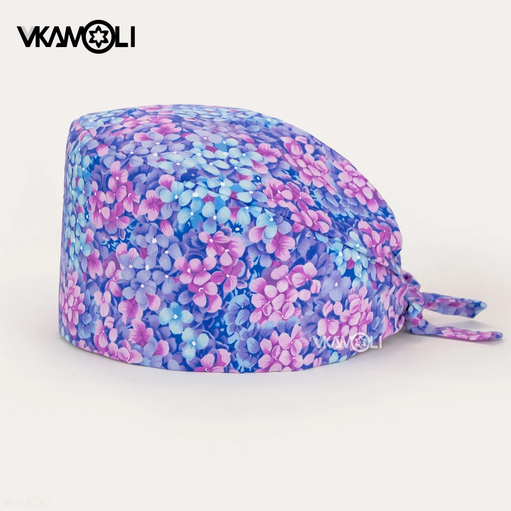 Beautiful-purple-flower-print-Surgical-Hat-100-cotton-scrub-cap-medical ...