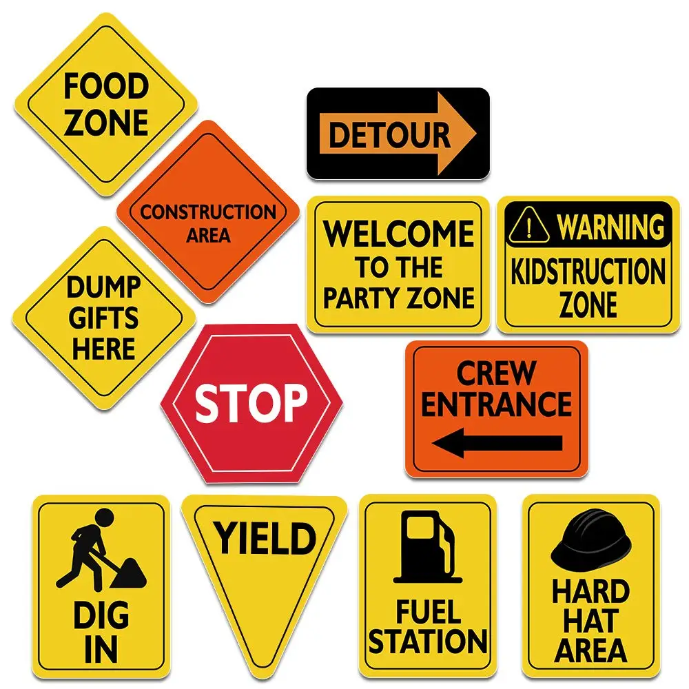 12PCS-Construction-Zone-Party-Decorations-Traffic-Sign-Cutouts-for-Boys ...