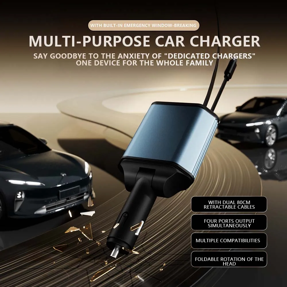 120W 4-in-1 Car Charger with Emergency Window Breaker, PD 30W+QC 18W ...