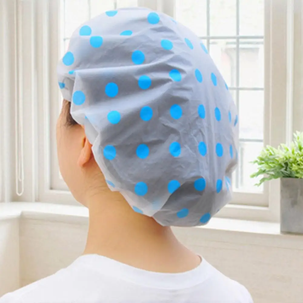 Women-Hair-Cap-Hat-Supplies-Bathroom-Dots-Transparent-Shower-Cap ...