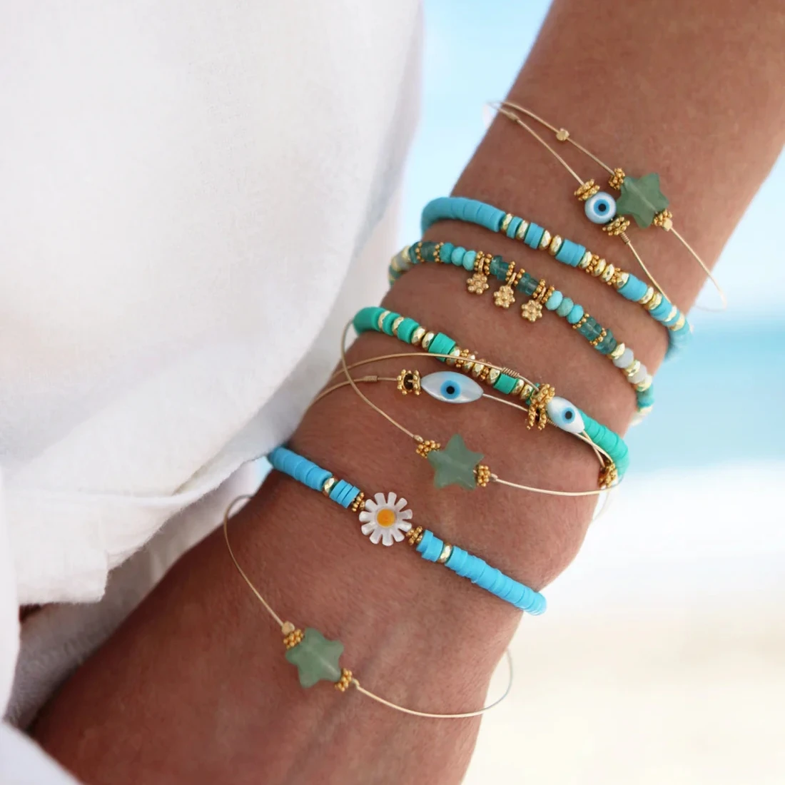 HERLOOK-Stacking-4mm-Heishi-Bracelets-for-Women-Flower-Daisy-Pulseras-Boho-Jewelry-Summer-Beach ...