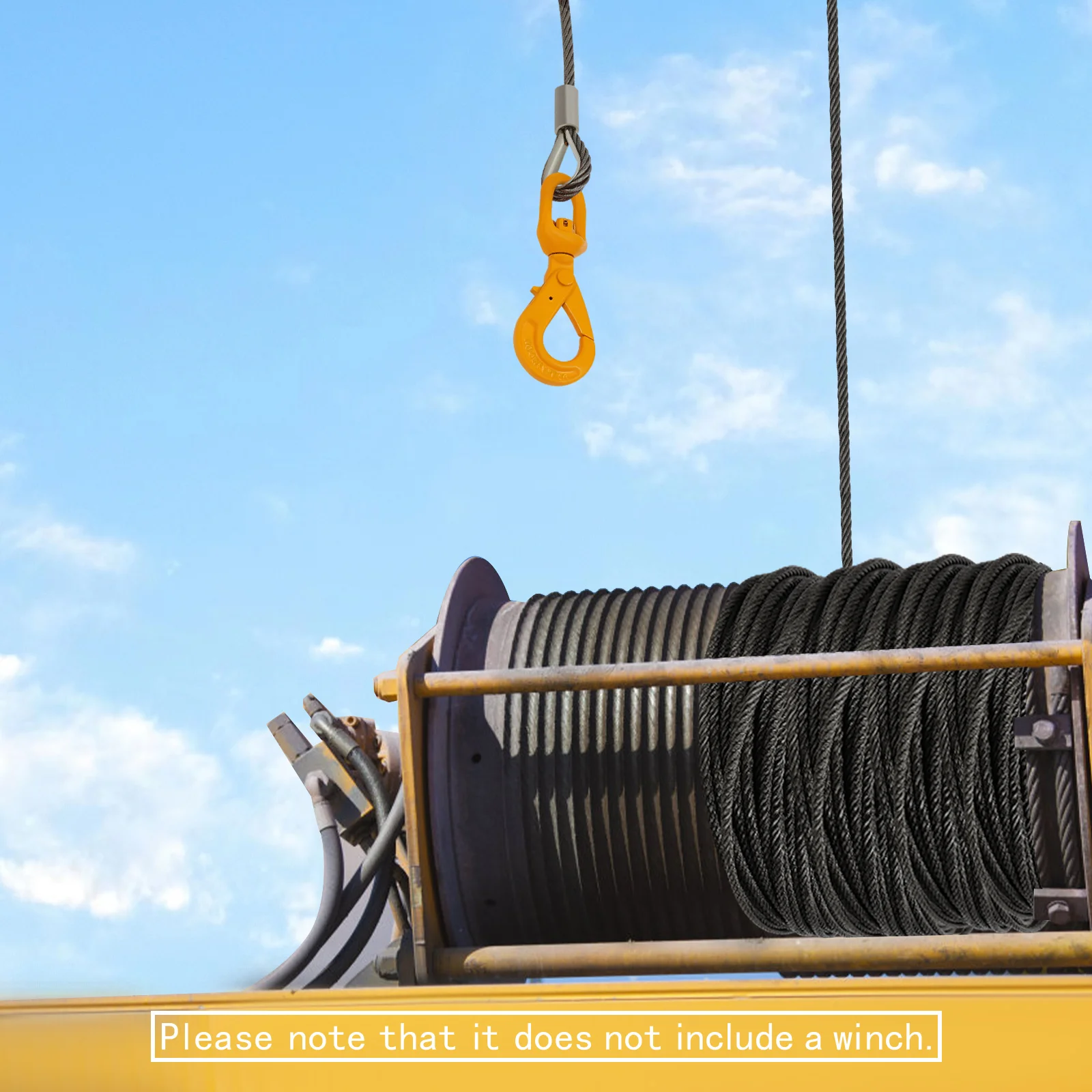 Carbon Steel 1/2in*75ft Steel Wire Rope Hook Yellow Self-locking Safety ...
