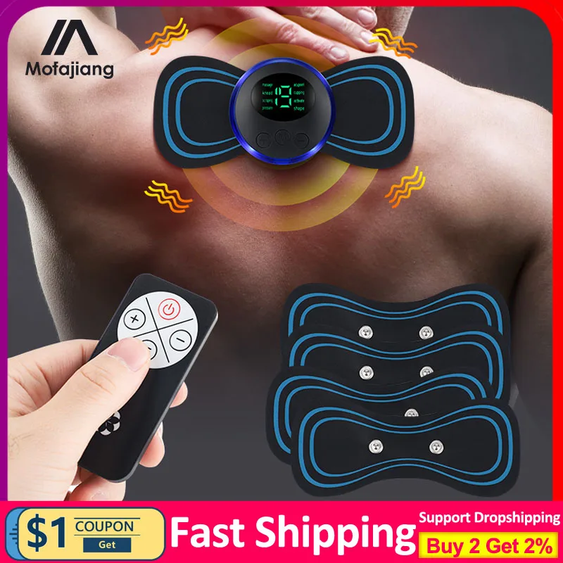 EMS Mini Neck Pulse Massager Electric LCD Display Stretcher 8 Mode ...