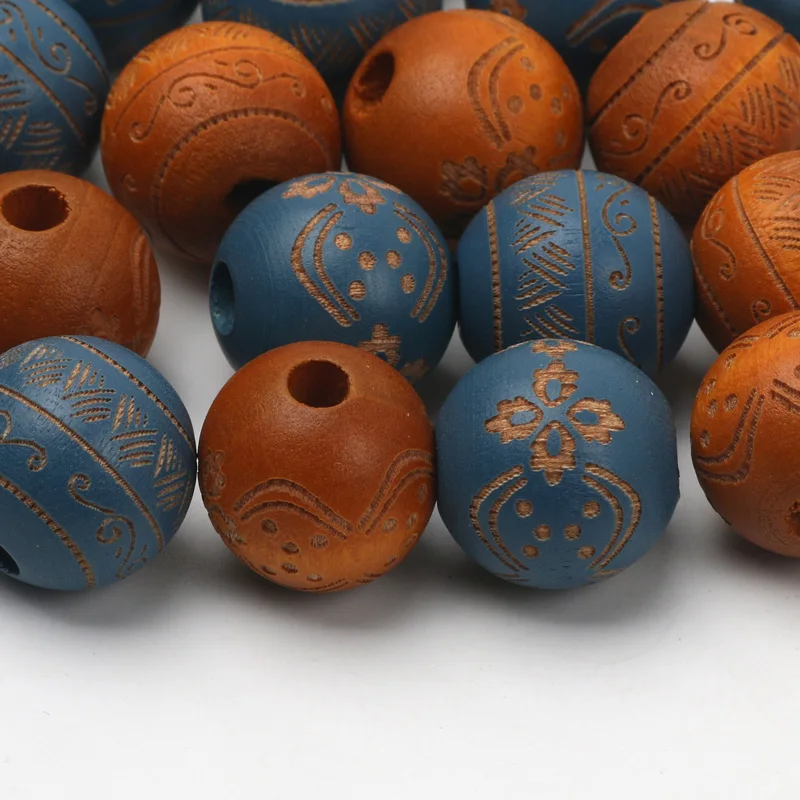 Natural-Wooden-Beads-Carved-Pattern-Colored-Wood-Beads-16mm-5-10pcs ...