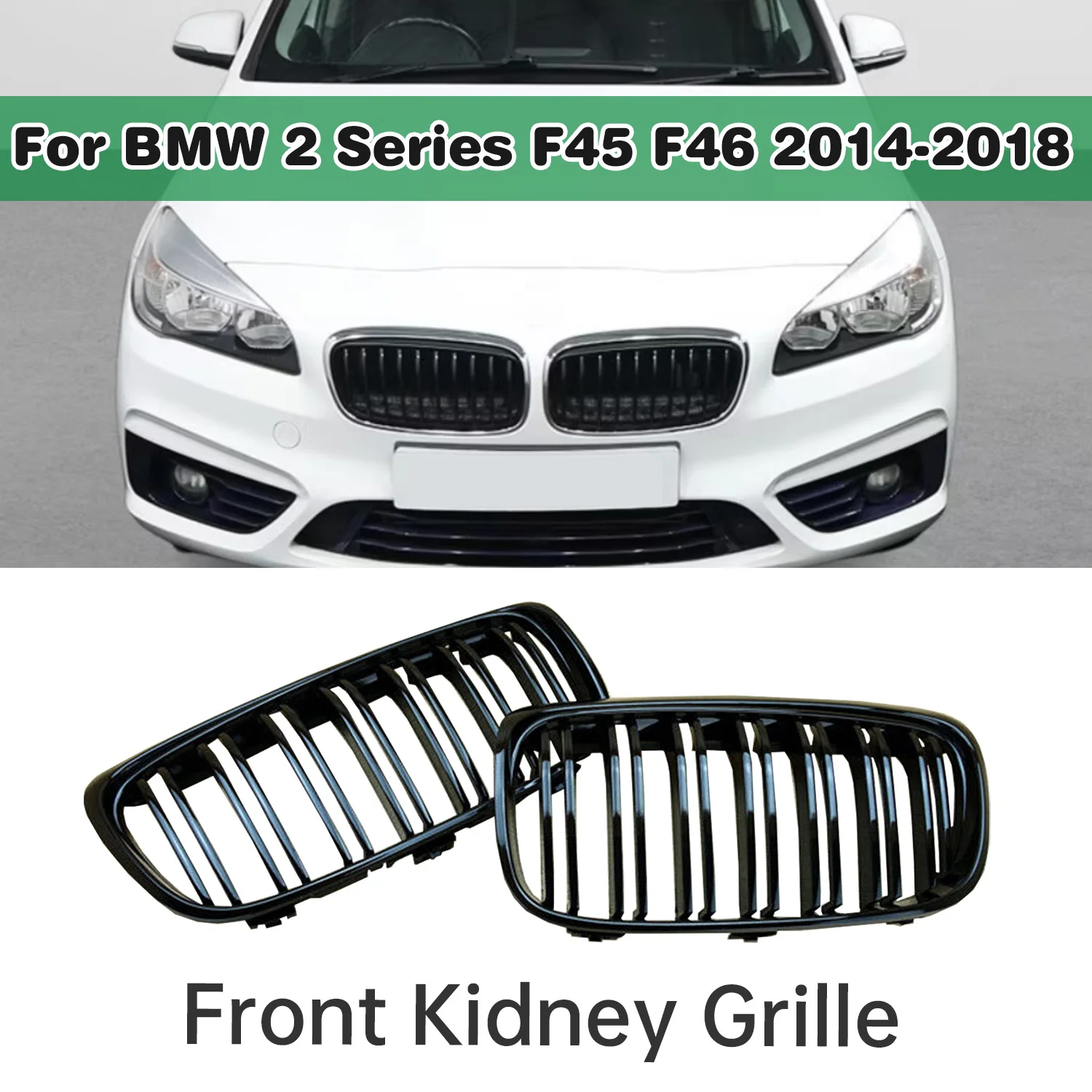 Black Front Grill ABS For BMW 2 Series F45 F46 2014-2018 2019 2020 ...