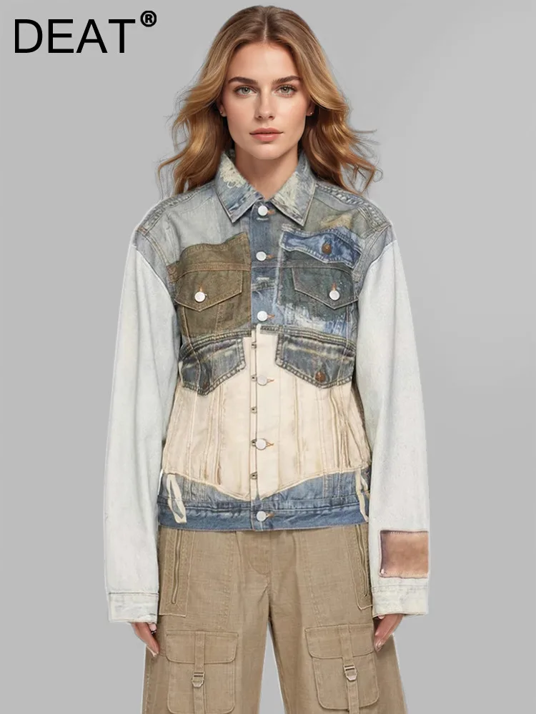 DEAT-Fashion-Women-s-Print-Denim-Coat-Broken-Hole-Visual-Single ...