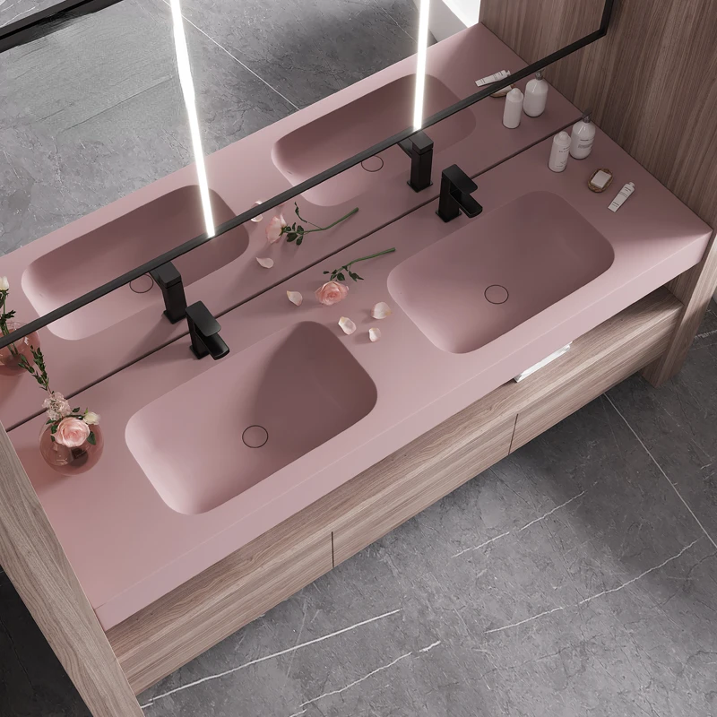 Pink-Matte-Corian-Inter-Platform-Basin-Integrated-Wall-Mounted-Bathroom ...