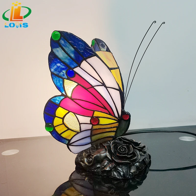 New-American-Butterfly-Night-Table-Lamp-Tiffany-Style-Bedroom-Bedside ...