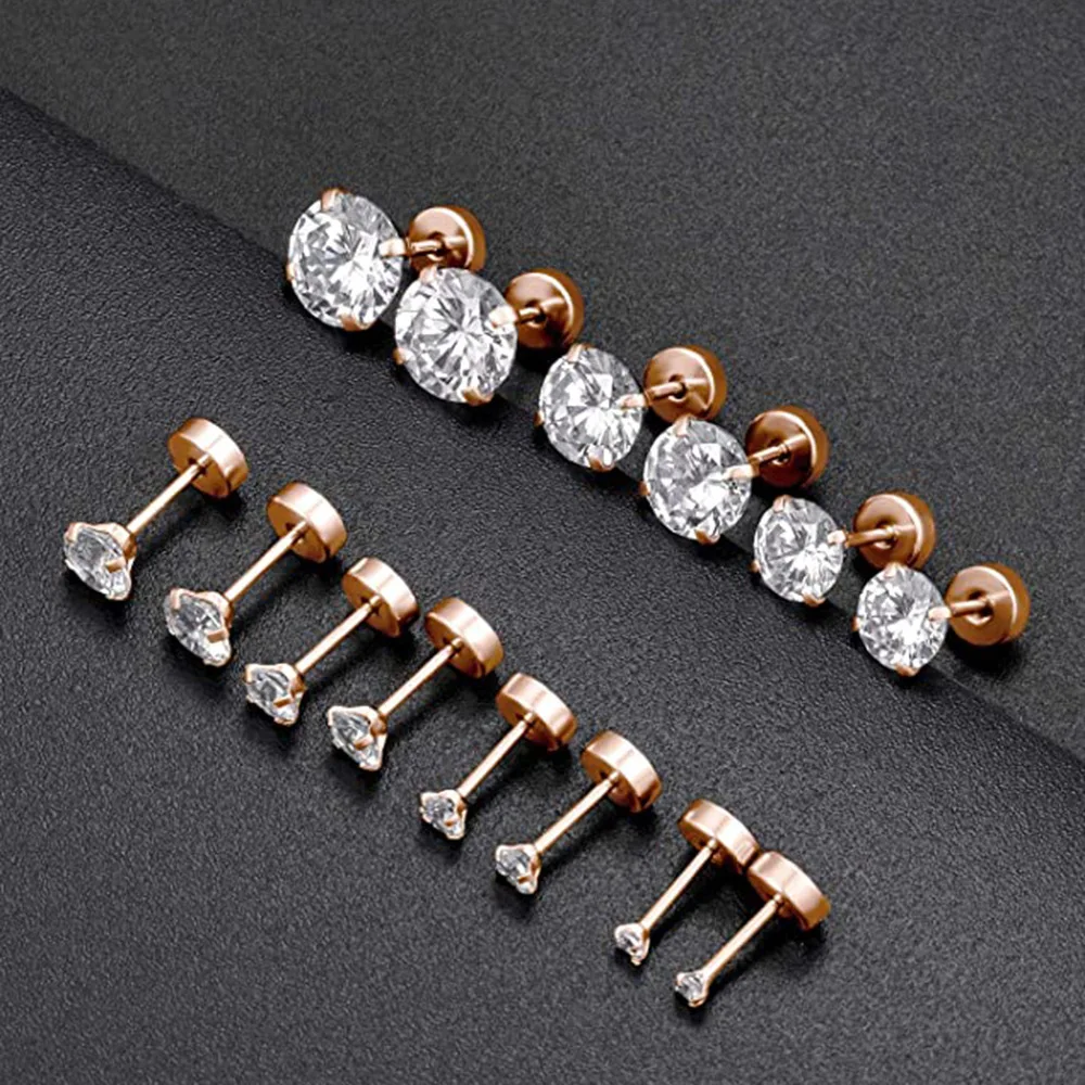 1Pair-Classic-Flat-Back-Screw-Studs-Stainless-Steel-Small-Tiny-Crystal ...