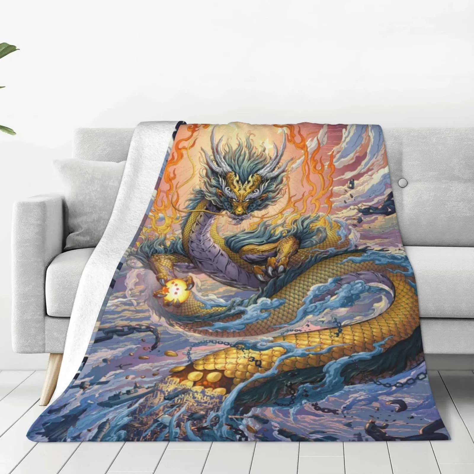 Manta de franela de Manta Dragon con patrón de flores, manta cálida y ...