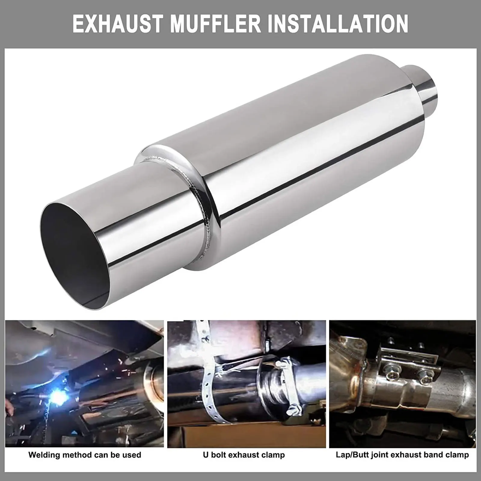 Inlet JDM Car Straight Exhaust Muffler Polished Stainless Steel Rear ...