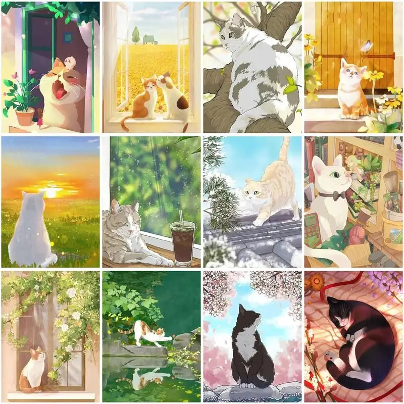 CHENISTORY-DIY-Pictures-By-Number-Cartoon-Cat-Animal-Kits-Drawing-On ...