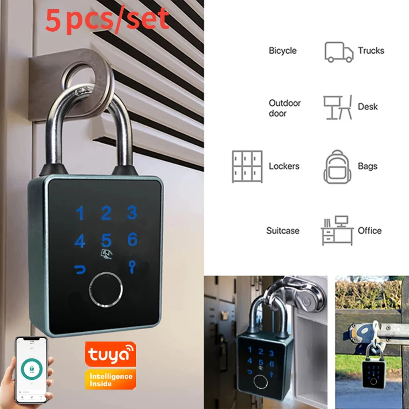 5pcs-set-Tuya-Smart-Padlock-Biometric-Fingerprint-Password-Door-Lock ...