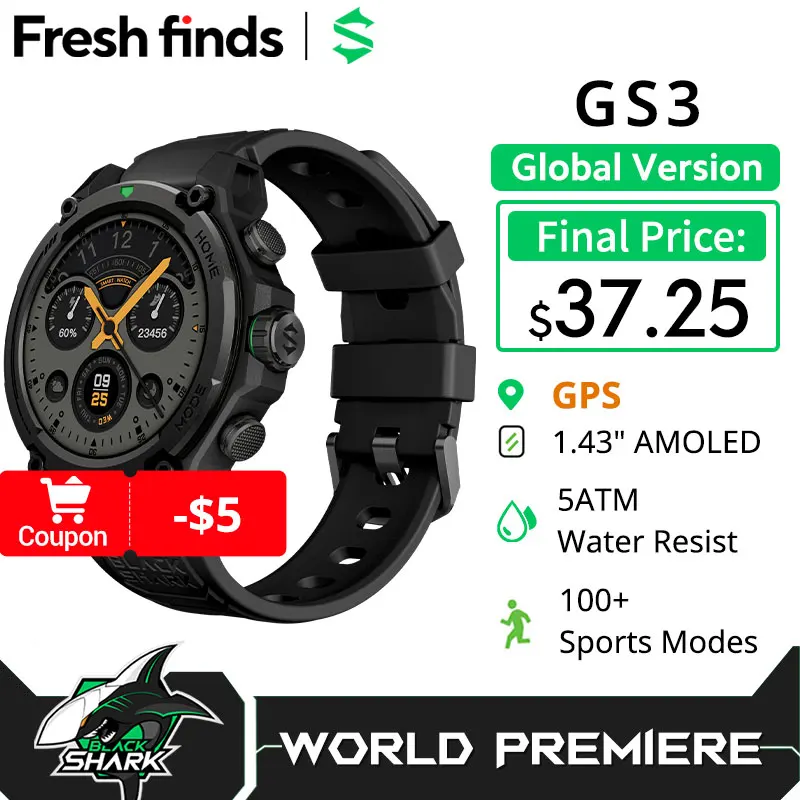 World-Premiere-Blackshark-GS3-Smart-Watch-Global-Version-1-43-AMOLED-Display-GPS-Satellite ...