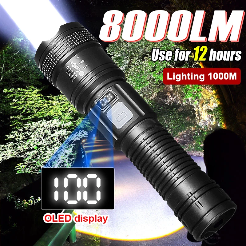 8000LM-Ultra-Powerful-White-Laser-LED-Flashlight-Built-in-Battery-USB ...
