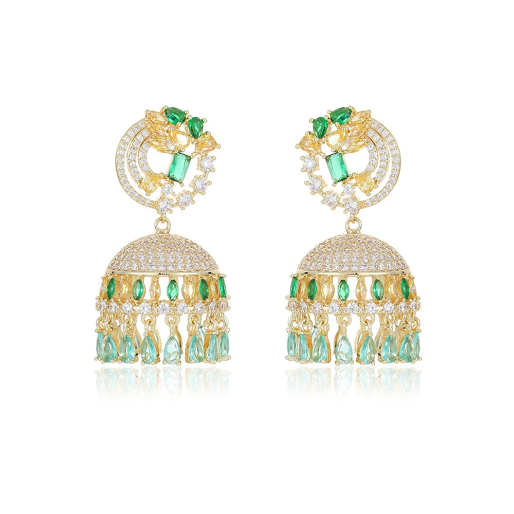 Indian-Jhumka-Jhumki-Cubic-Zirconia-Bell-Tassel-Bead-Drop-Dangle ...