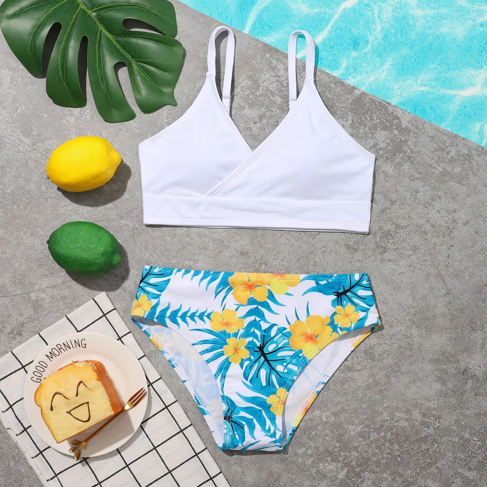 8 12 Years Kids Girls Floral Print Swimsuits Two Pieces Hawaiian Style ...