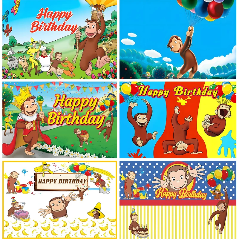 Curious-George-Backdrop-Baby-Shower-Boys-1st-Birthday-Party-Decorations ...