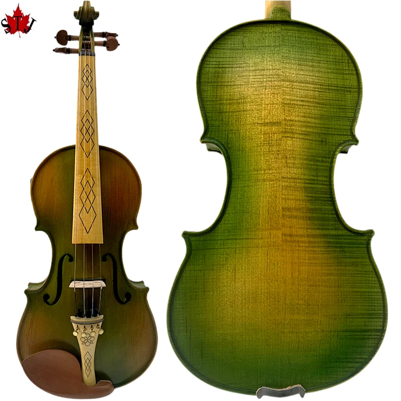 Handmade-Maple-wood-green-4-strings-Electric-Acoustic-4-4-Violin-Fiddle ...