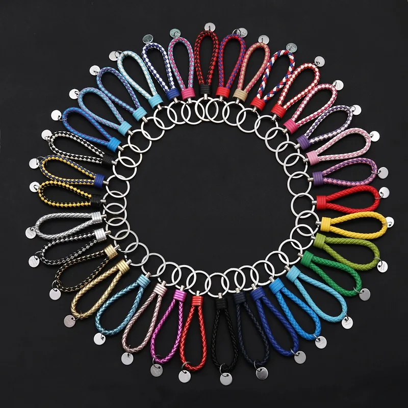 50Pcs Handwoven Braided PU Leather Woven Rope Keychain Men Women ...