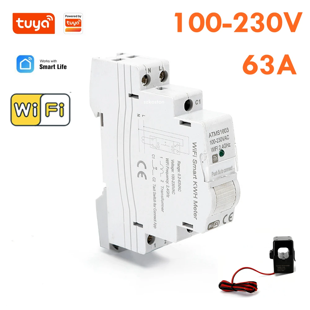Tuya Smart WiFi Electricity KWH Meter Energy Power Meter Din Rail ...