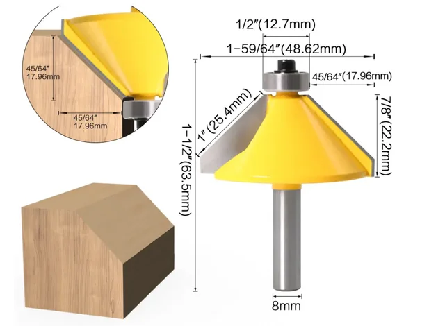 1pc 8mm Shank High Quality Large 45 Degree Chamfer & Bevel Edging ...