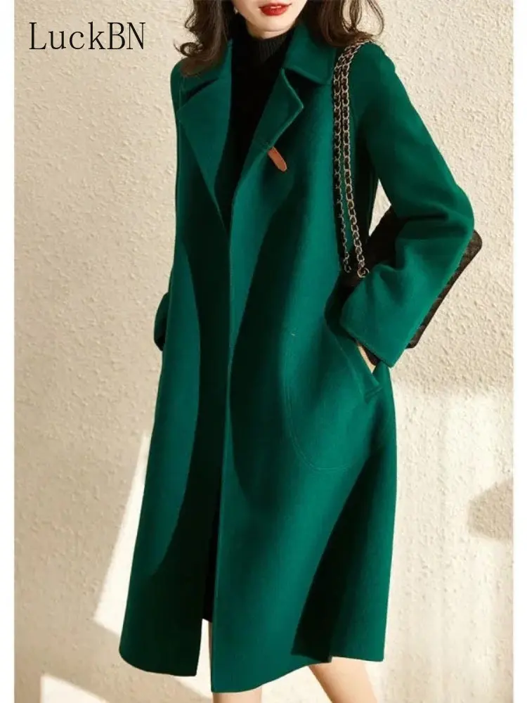 Autumn Winter Wool & Blends Women's 2022 New Grass Green Woolen Medium ...