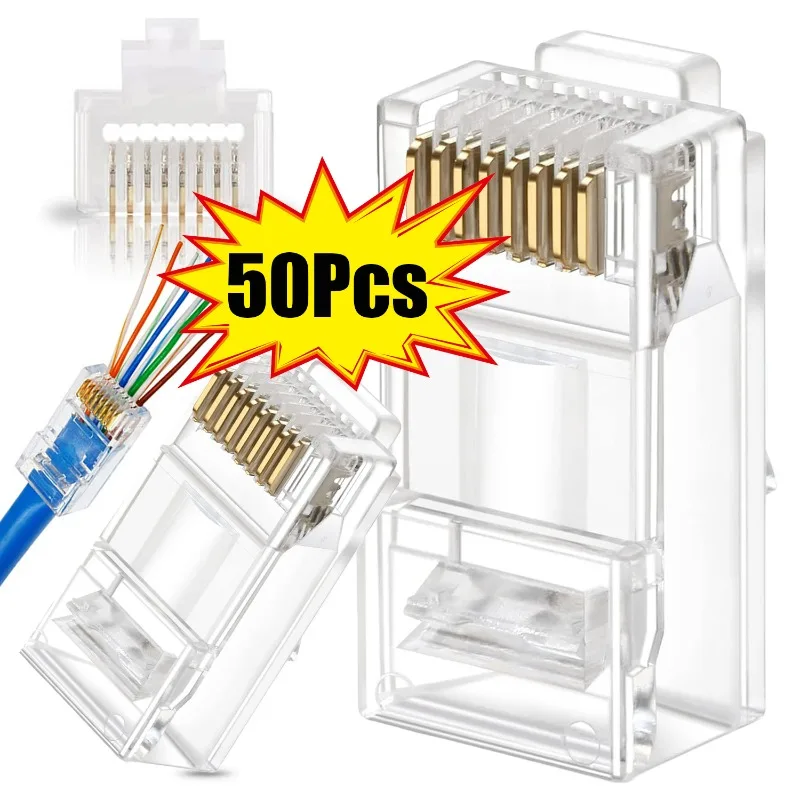 RJ45-Cat5e-Cat6-Connectors-Gold-Plated-8P8C-Pass-Through-Ends-UTP ...