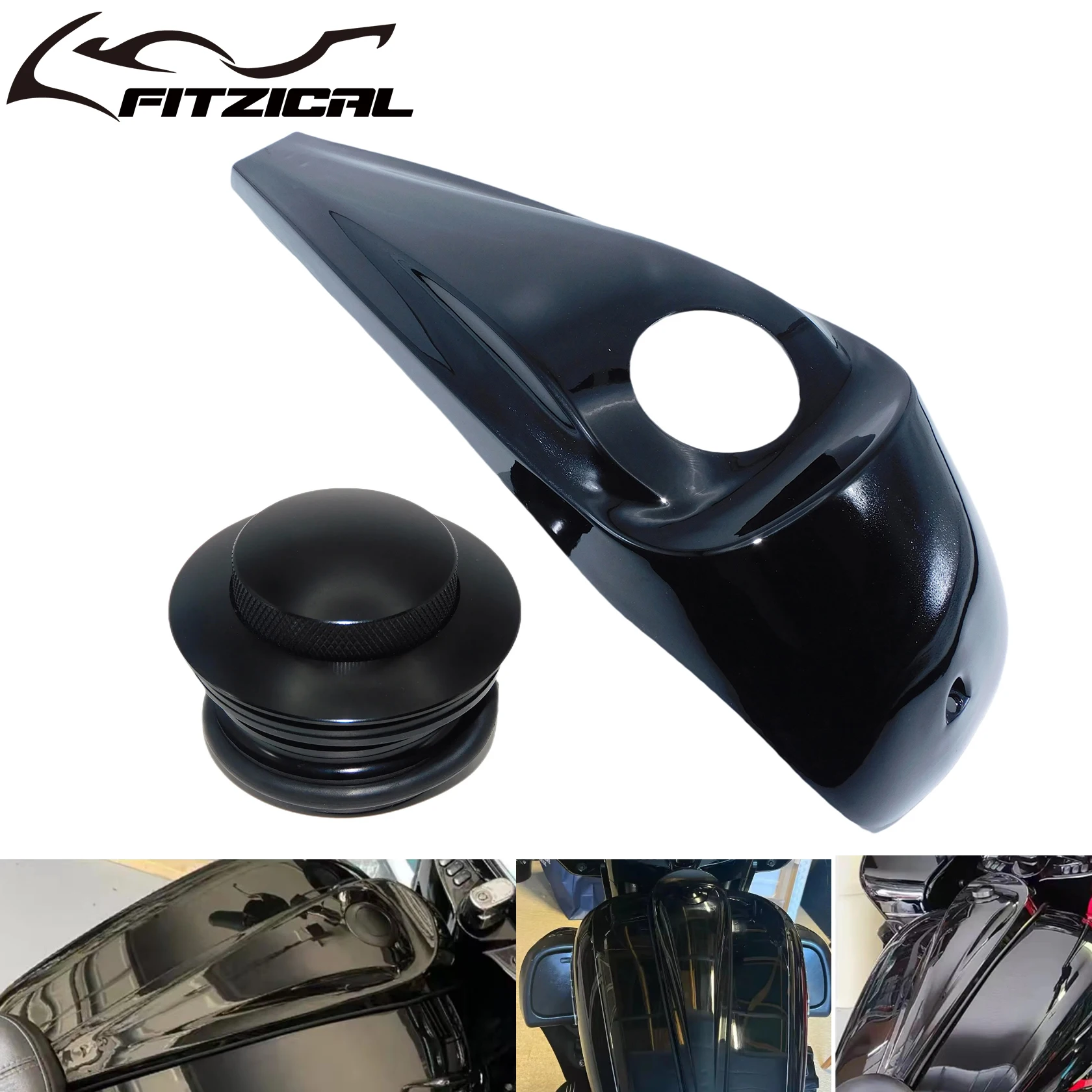Motorcycle-Smooth-Dash-Fuel-Console-Gas-Tank-Cap-Cover-Black-For-Harley ...