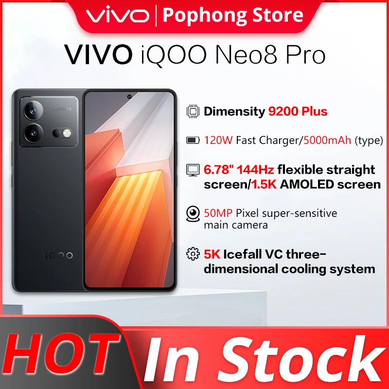 VIVO-teléfono móvil iQOO Neo 8 Pro 5G, 6,78 pulgadas, AMOLED, Dimensity 9200 Plus, 4Nm, ocho ...