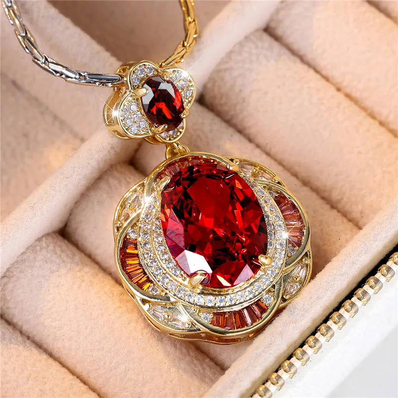 Luxury-Female-Crystal-Big-Red-Oval-Pendant-Necklace-Cute-Large-Wedding ...