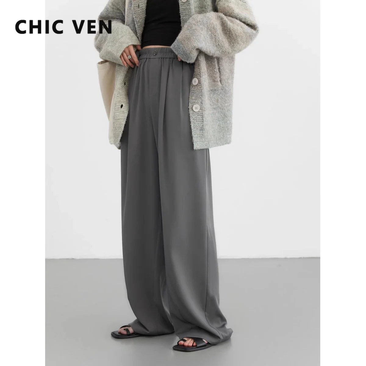 CHIC-VEN-Women-Pants-Loose-Casual-New-Elastic-High-Waisted-Draped ...