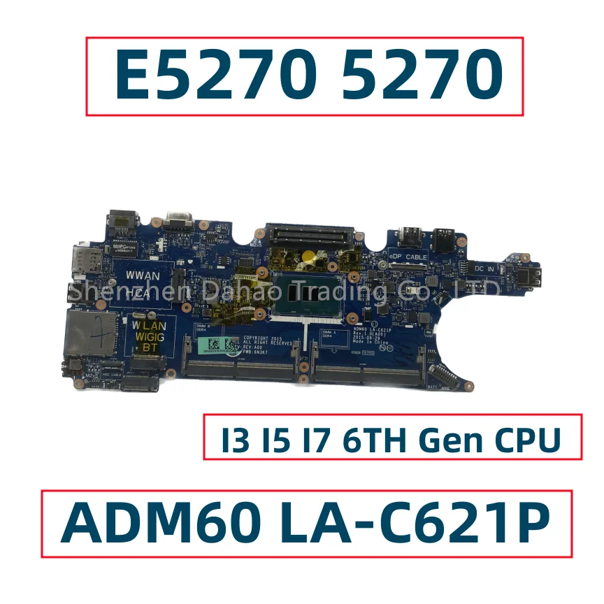 For Dell Latitude E5270 5270 Laptop Motherboard With I3 I5 I7 6TH Gen ...