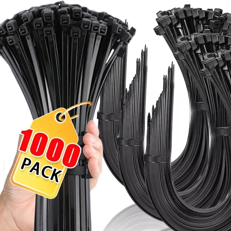 1000-100PCS-Self-Locking-Nylon-Cable-Ties-Heavy-Duty-Cables-Fastening-Rings-Loop-Plastic-Cord ...