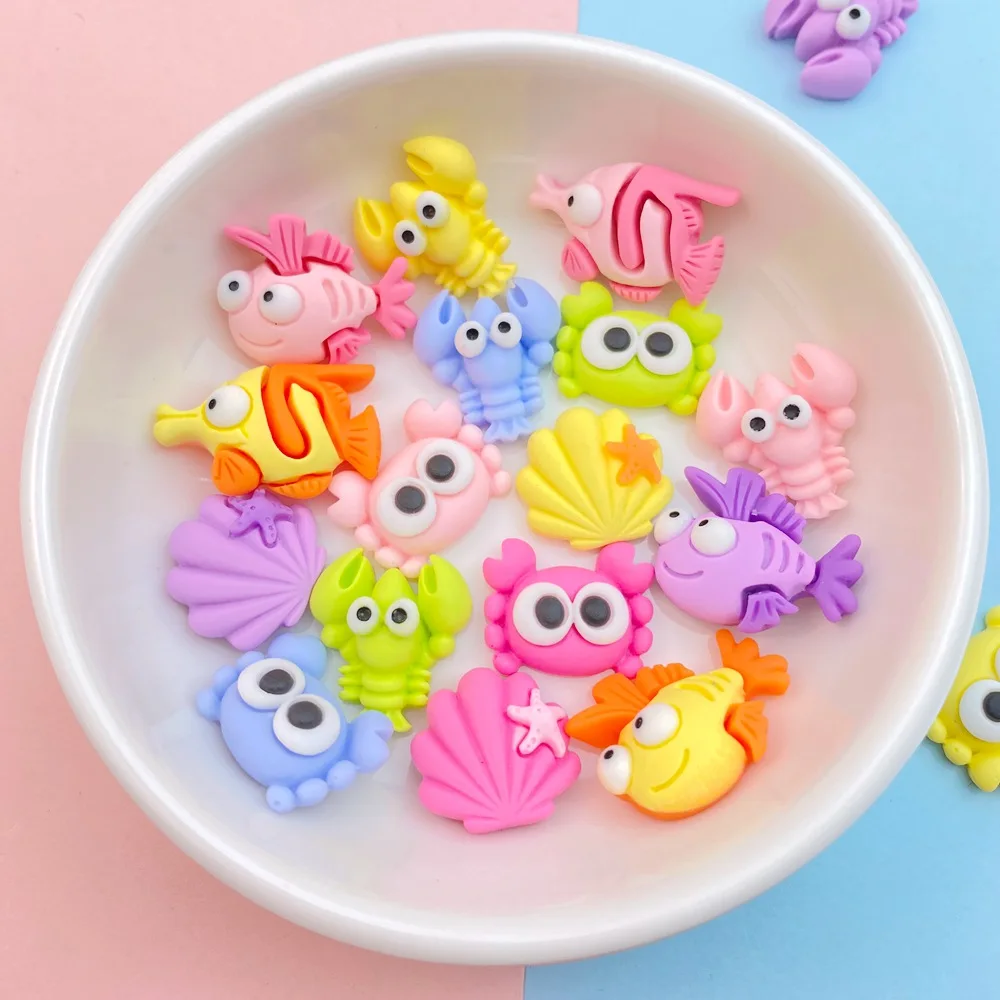 10Pcs-New-Cute-Cartoon-Resin-Crab-Lobster-Fish-Ocean-Series-Flat-Back ...