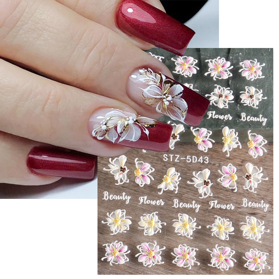 5d Acrylic Flowers Stickers Nails Art Supplies Gradient Pink White ...