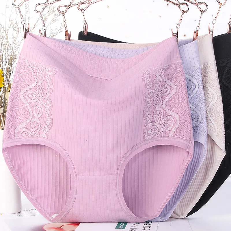 High-waist-plus-size-panties-women-s-elastic-waist-plus-size-lace-edge ...