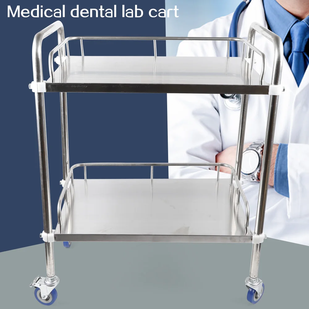 2-Layers-Laboratory-Medical-Vehicle-Stainless-Steel-Trolley-Hospital ...