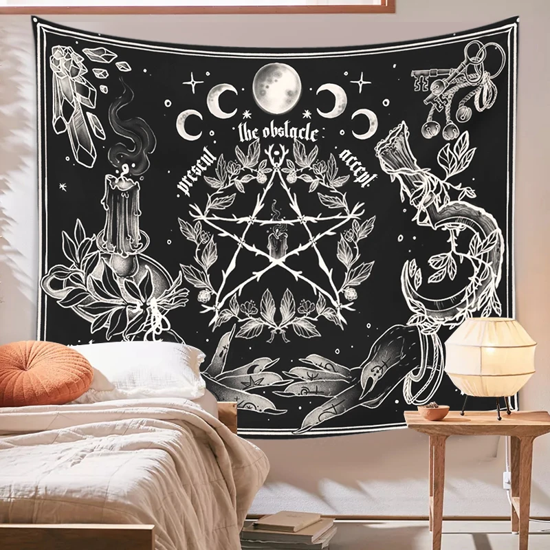 witchcraft Tapestry White and Black Floral Hands Psychedelic magic ...