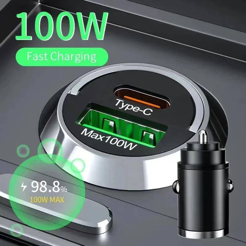 100W Mini USB Car Charger PD Type C Fast Charging Car Charger Lighter ...