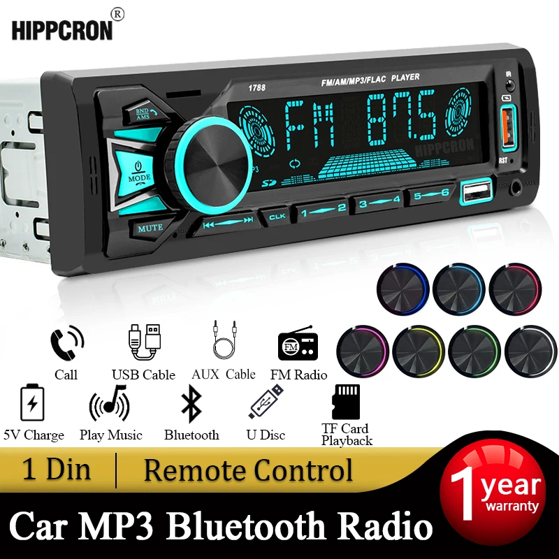 Hippcron-Radio-de-coche-1-din-est-reo-Bluetooth-reproductor-MP3-60Wx4 ...
