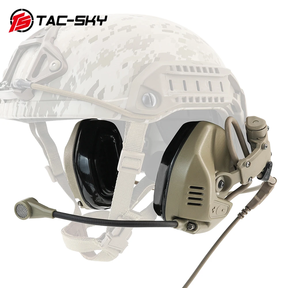 TS TAC-SKY RAC Tactical ARC Rail Attached Communication Headset Noise Reduction For Fast Helmet ...
