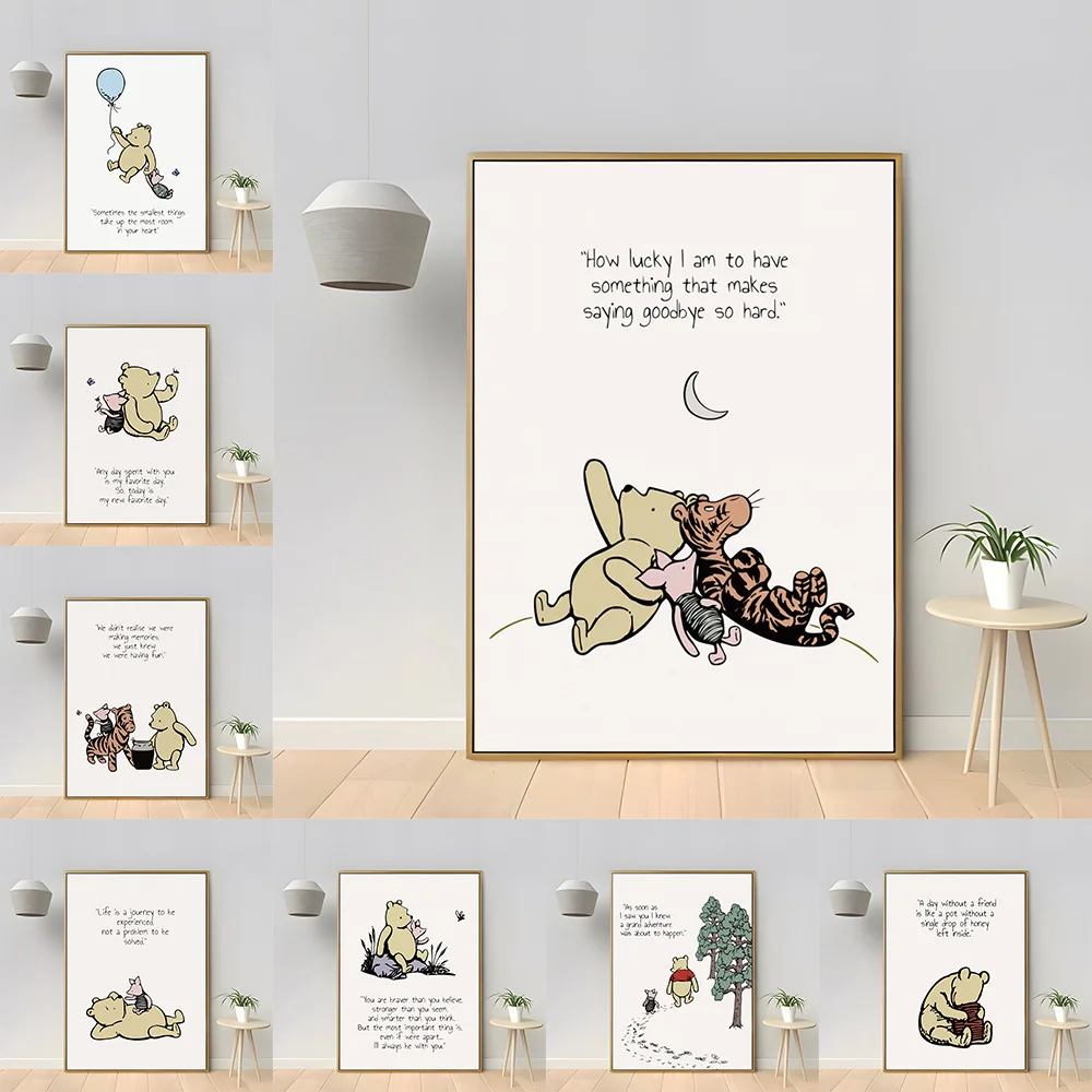 MINISO-Disney-Cartoon-Winnie-the-Pooh-Piglet-Wall-Art-Poster-Warm-word ...