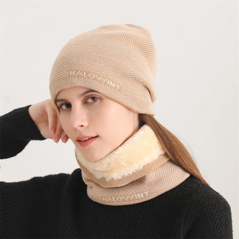 Plush-Winter-Knitted-Collor-Ring-Scarf-Cap-Set-Outdoor-Ski-Warm-Full ...