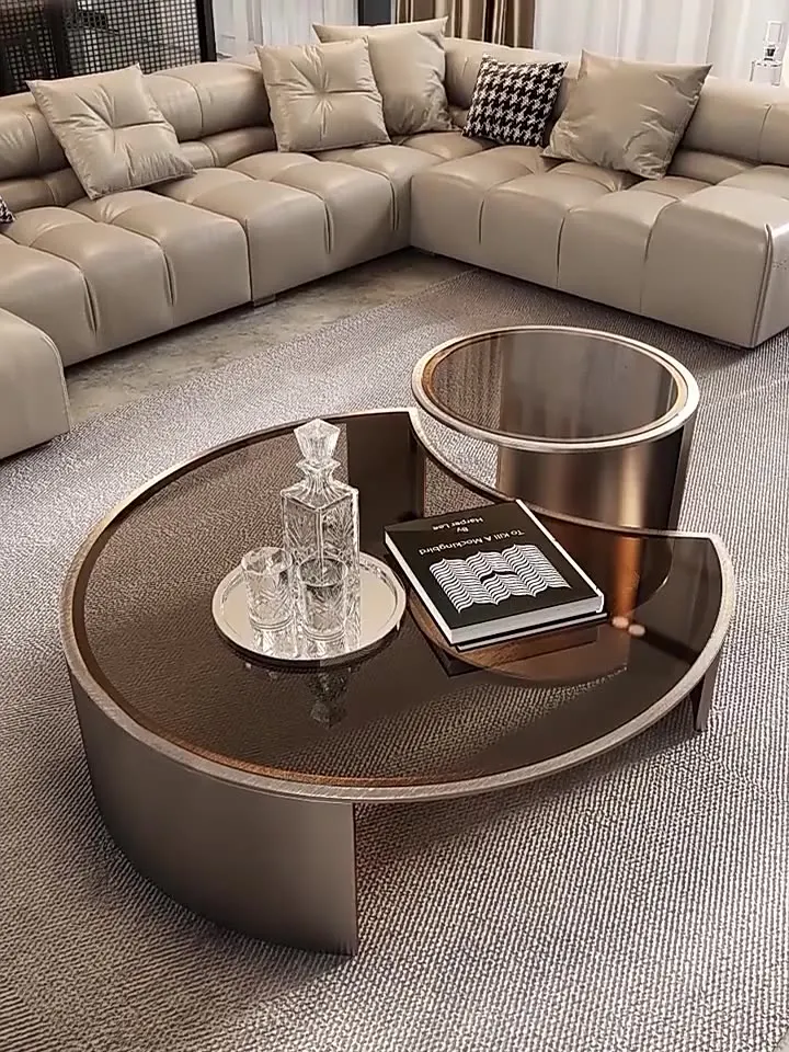 Italian-luxury-coffee-table-living-room-advanced-feeling-round-tempered ...