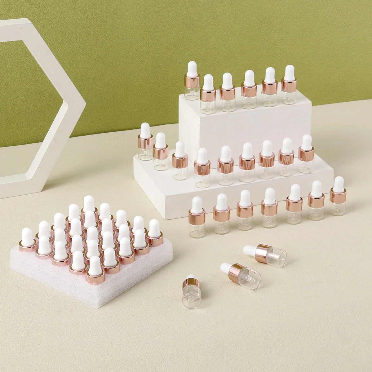 50pcs 1ml Rose Glod Mini Glass Dropper Bottles Small with Glass Eye ...