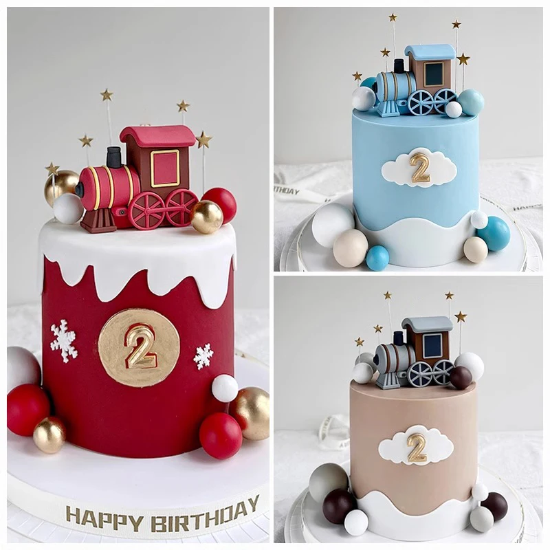 Train-Bear-Theme-Cake-Topper-Red-Blue-Gray-Locomotive-Stars-Balls-Cake ...