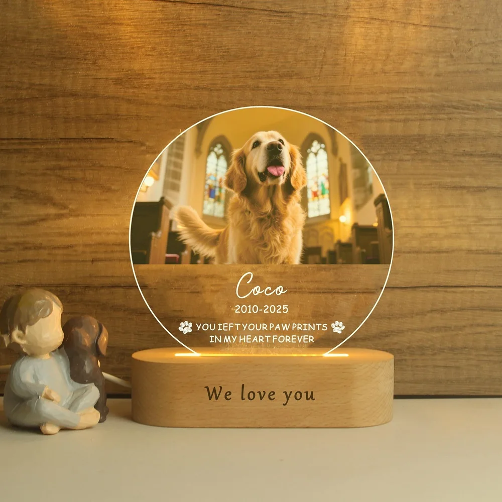 Personalized Acrylic Dog Cat Portrait Luminary Custom Pet Photo Text ...